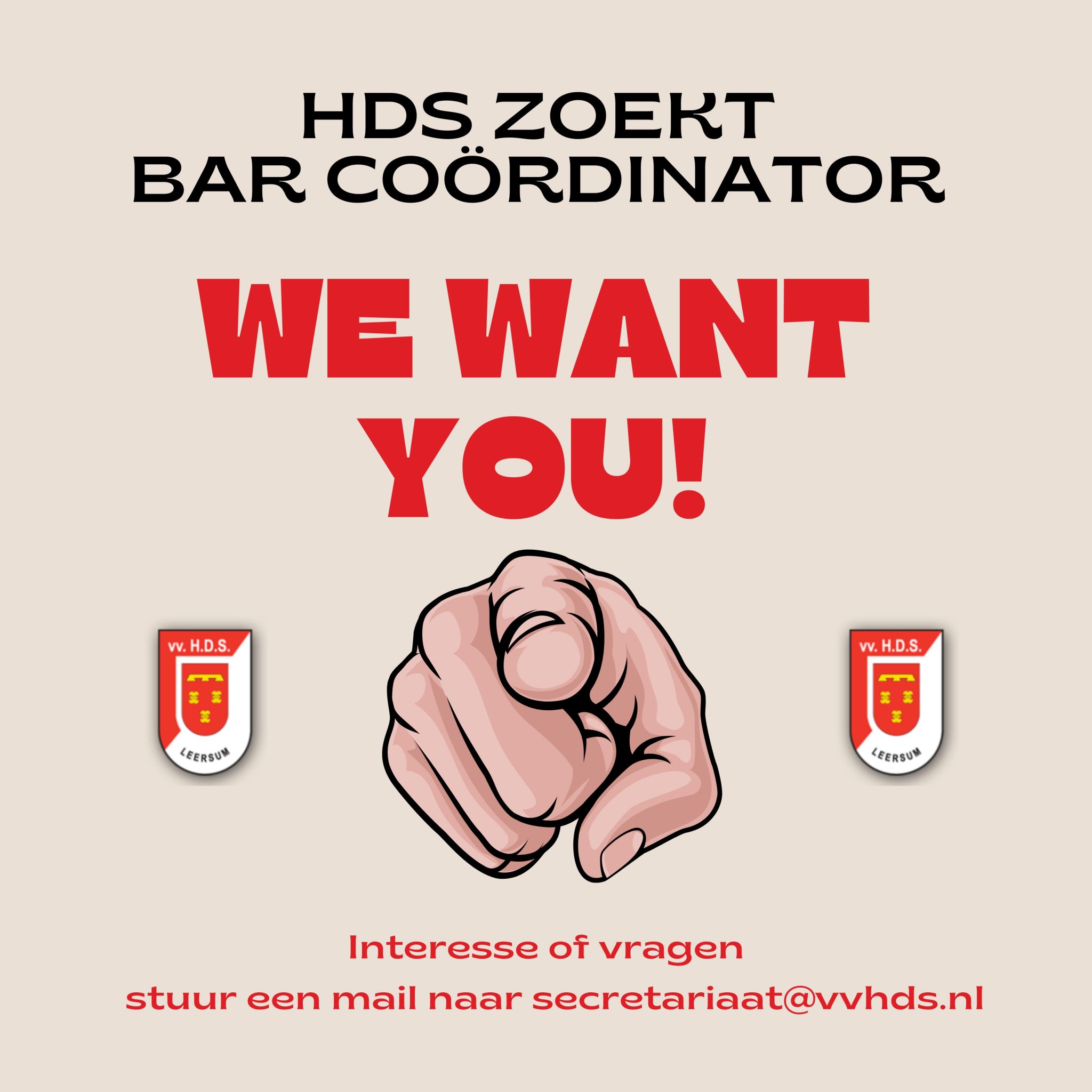 HDS ZOEKT BAR COÖRDINATOR | V.V. H.D.S. | Leersum