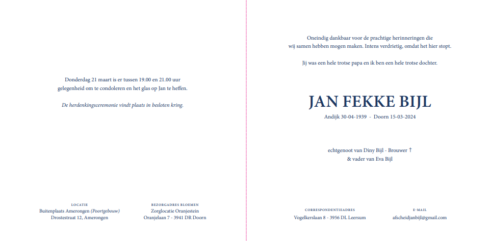 In memoriam Jan Bijl (1939-2024) | V.V. H.D.S. | Leersum